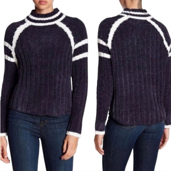 John + Jenn | Sweaters | John Jenn Blue White Mock Neck Chenille Knit ...